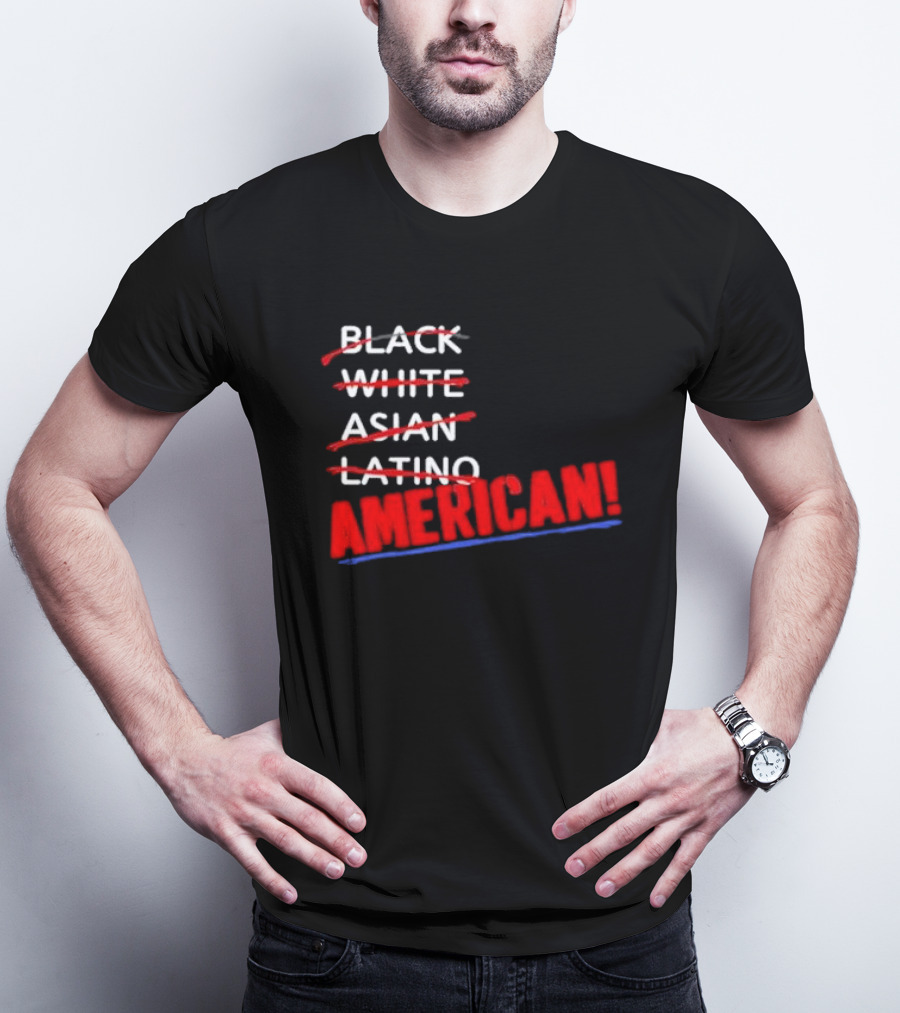 Joy Villa Lifsey Black White Asian Latino Strikethrough American Text T-Shirt