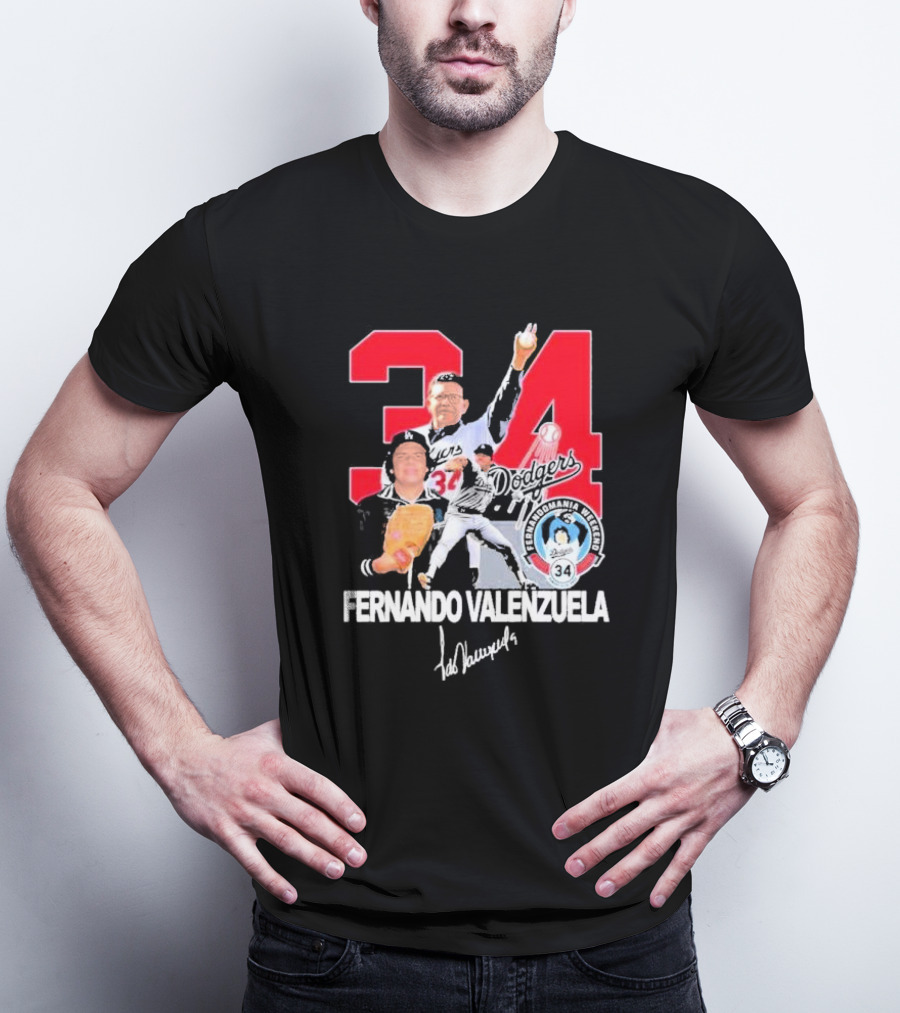 Fernando Valenzuela Dodgers 34 Legend Baseball Tecolomania Mexican 34 Signature T-Shirt