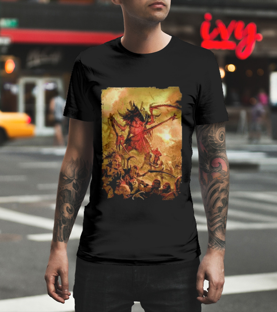 War Zone Octarius Rising Tide Black Tyranid Artwork Battle Scene T-Shirt