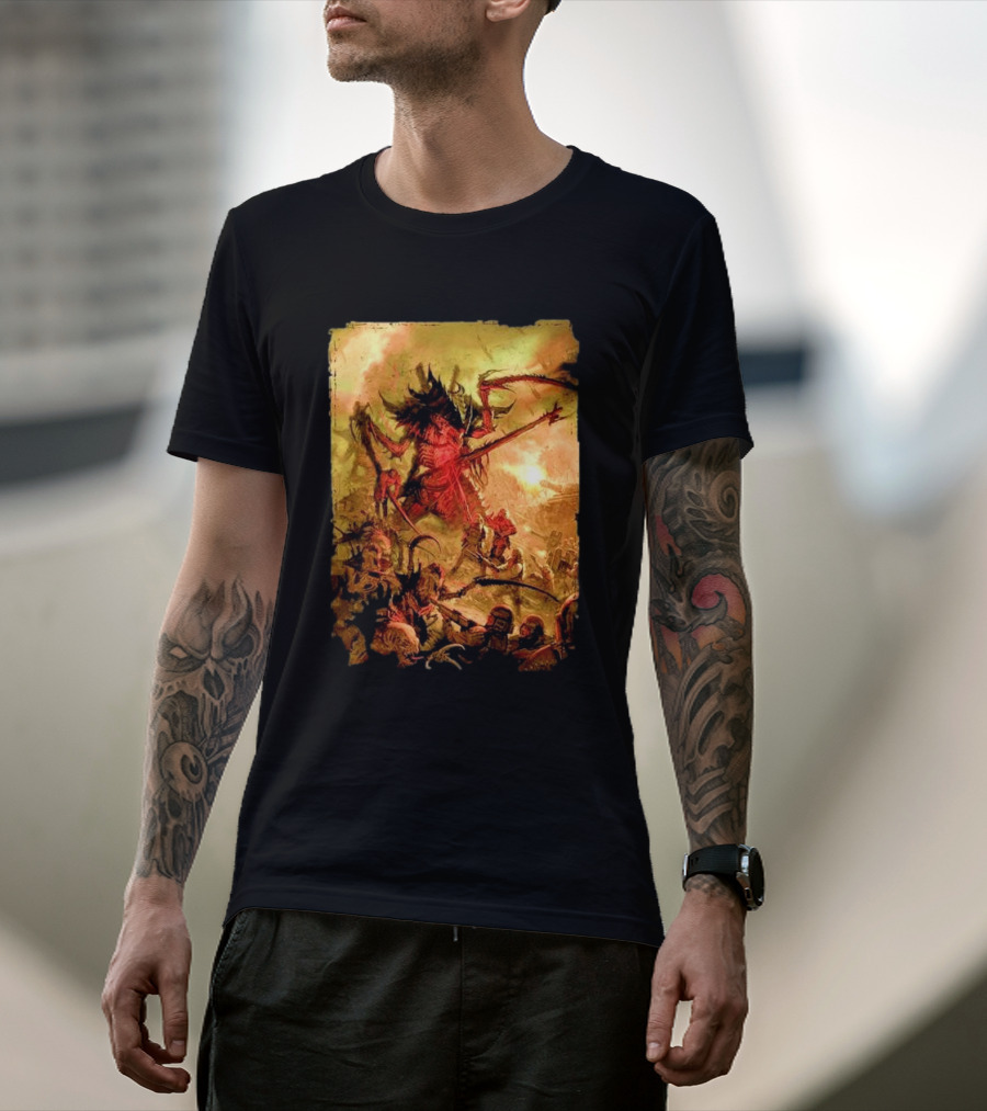 War Zone Octarius Rising Tide Black Tyranid Artwork Battle Scene T-Shirt