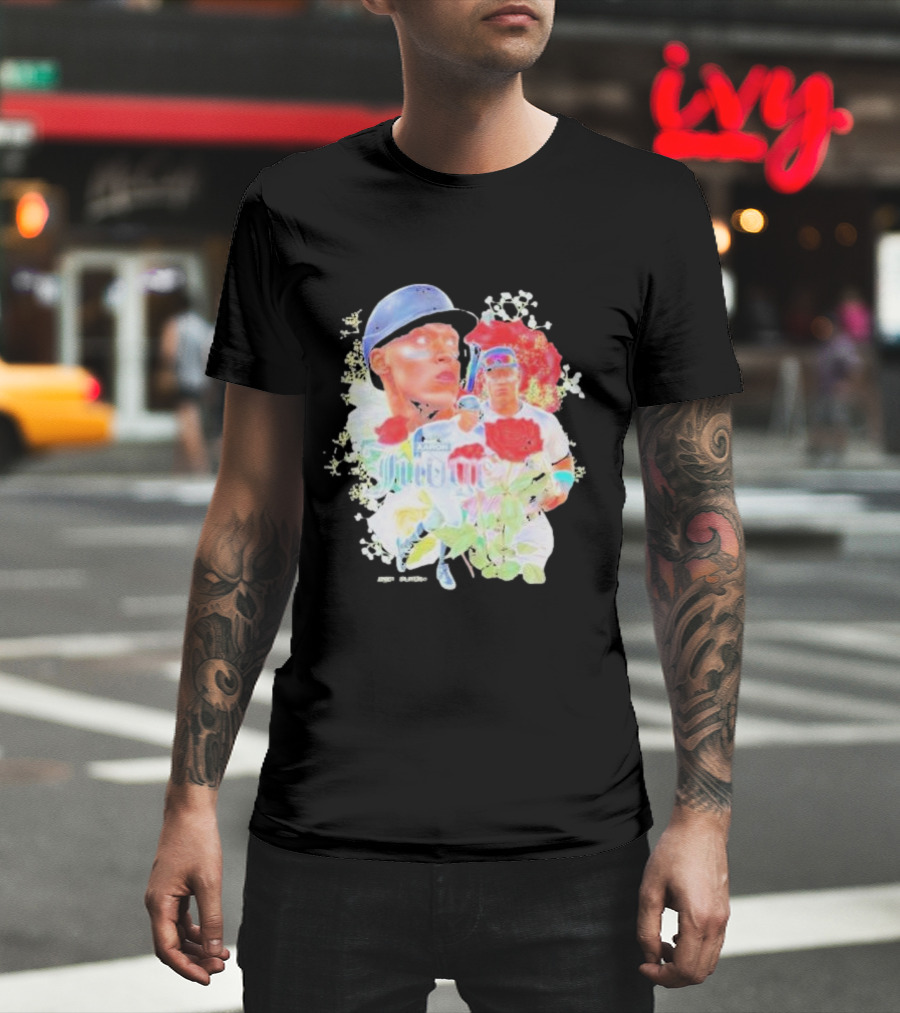 Aaron Judge Smell The Roses New York Yankees Baseball Player Floral T-Shirt