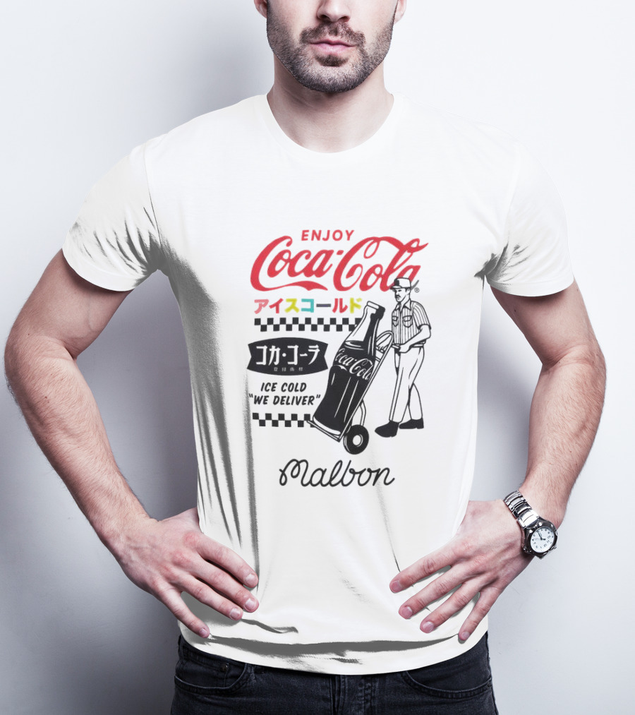 Enjoy Coca-Cola Ice Cold We Deliver Vintage Style Malbon Collaboration T-Shirt