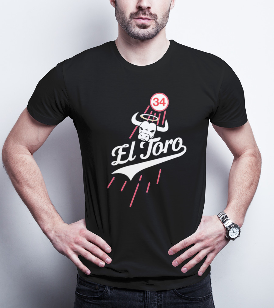 El Toro 34 Fernando Valenzuela Dodgers Bull Halo T-Shirt