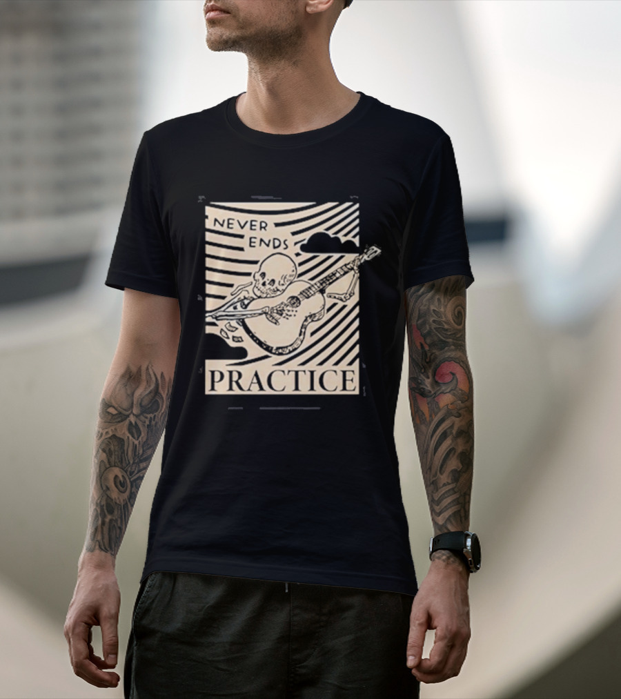 Never Ends Practice Skeleton Guitar Clouds T-Shirt