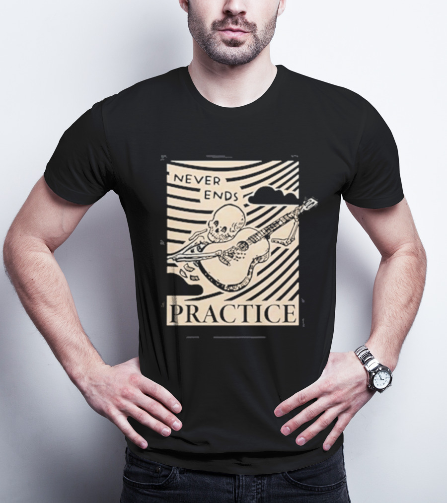 Never Ends Practice Skeleton Guitar Clouds T-Shirt