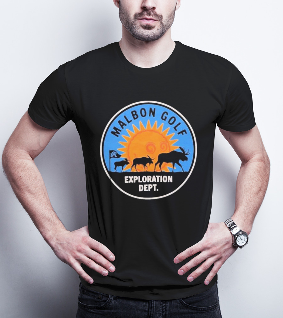 Malbon Golf Exploration Dept Moose Silhouette With Sun Background T-Shirt