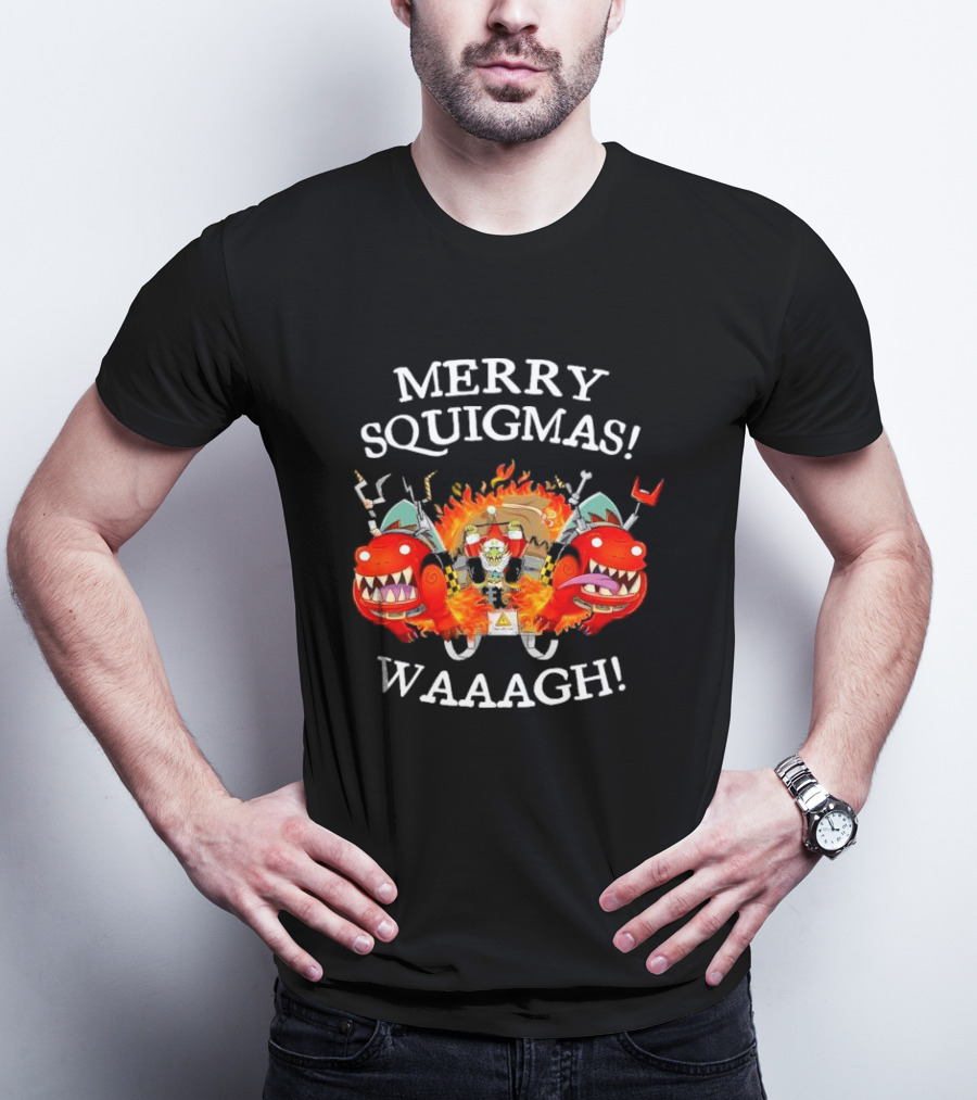 Merry Squigmas Waaagh Red Gobbo Holiday Chaos And Red Creatures T-Shirt