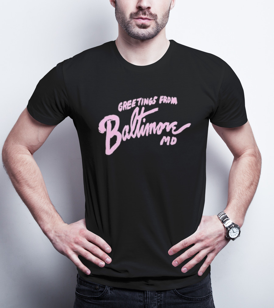 John Waters Greetings From Baltimore MD Retro Script T-Shirt