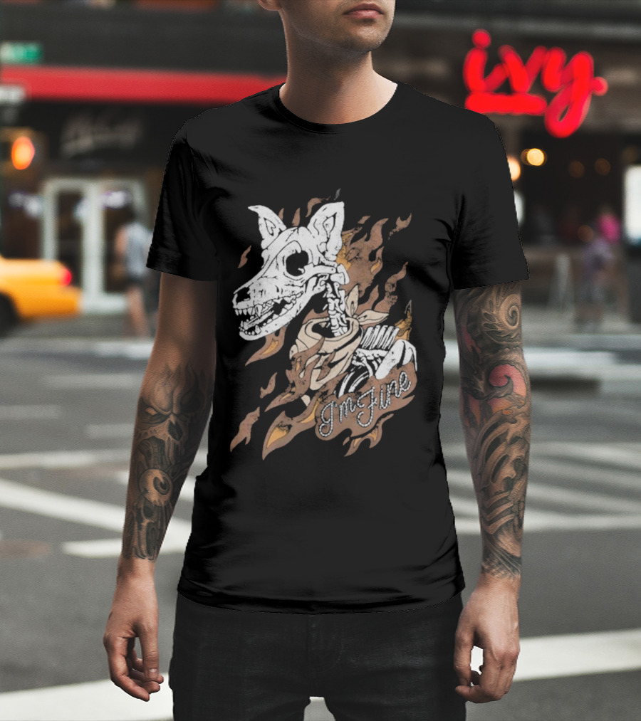 Otto By Kris I’m Fine Skeleton Dog Flames T-Shirt