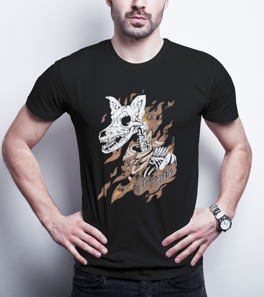 Otto By Kris I’m Fine Skeleton Dog Flames T-Shirt