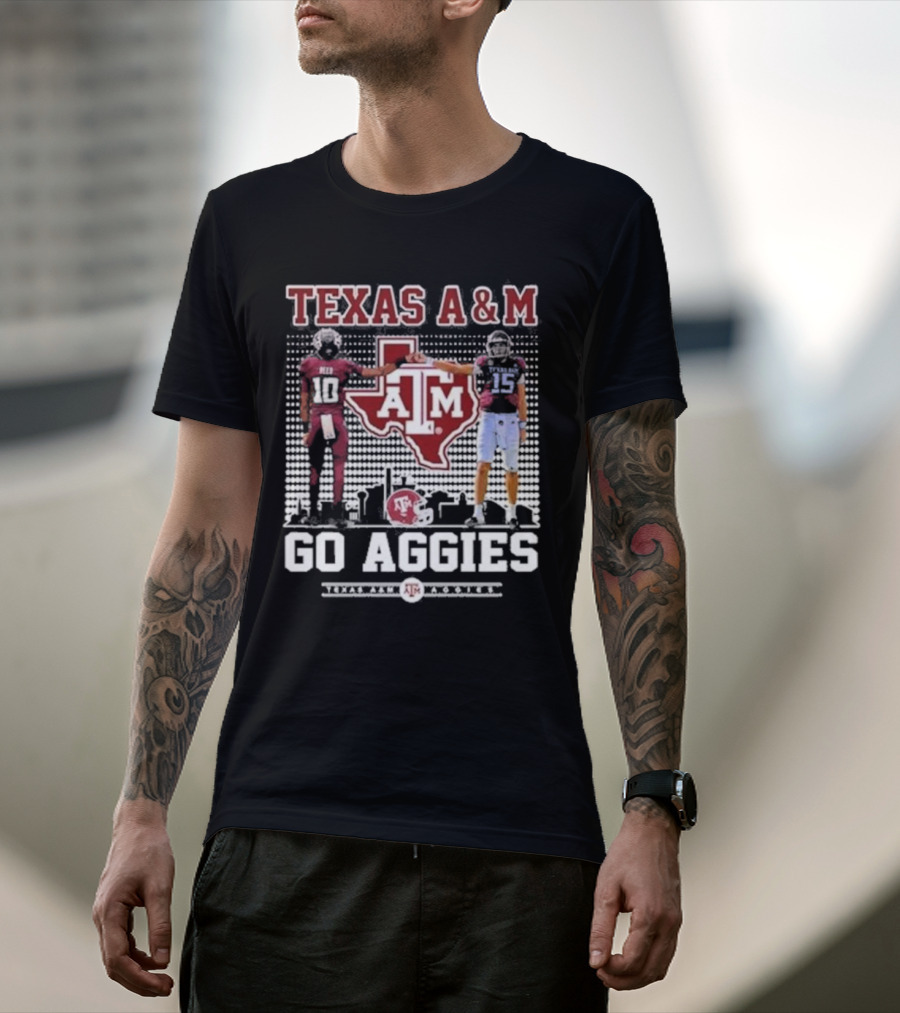 Texas A&M Aggies Football Players 10 And 15 Go Aggies Texas Map T-Shirt