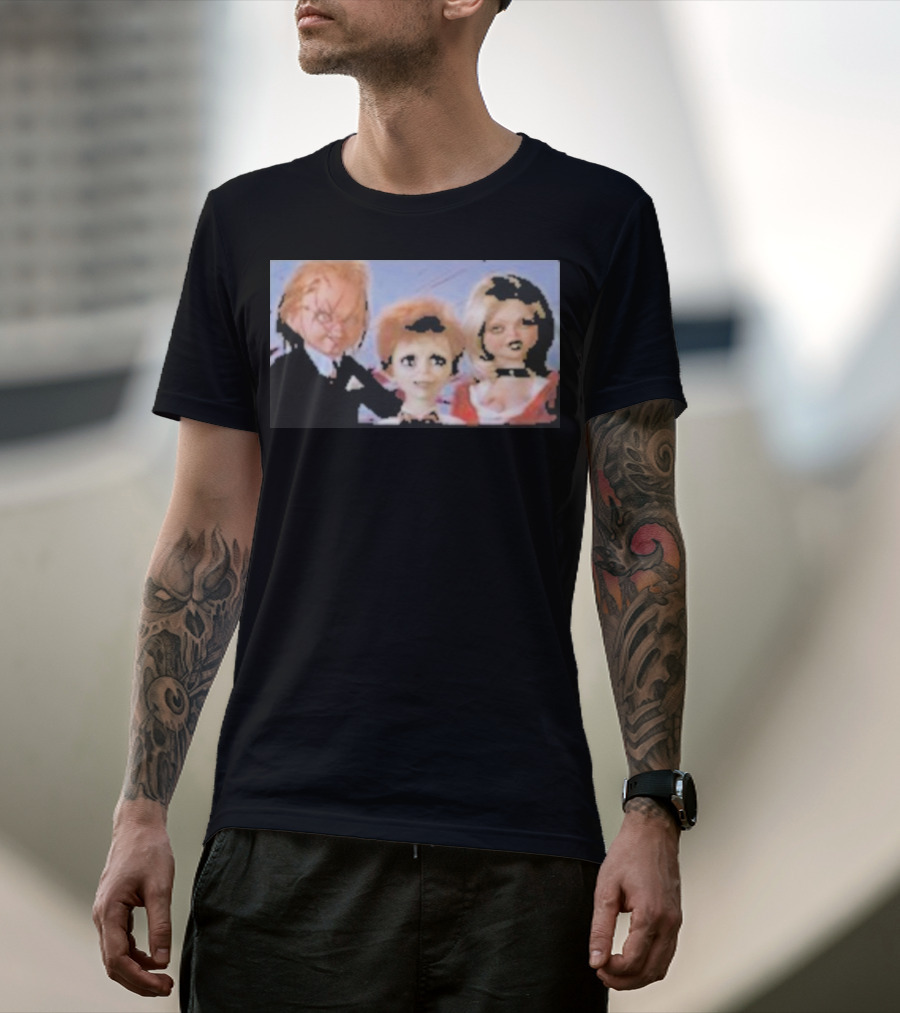 Chucky And Family Horror Characters In Distorted Family T-Shirt