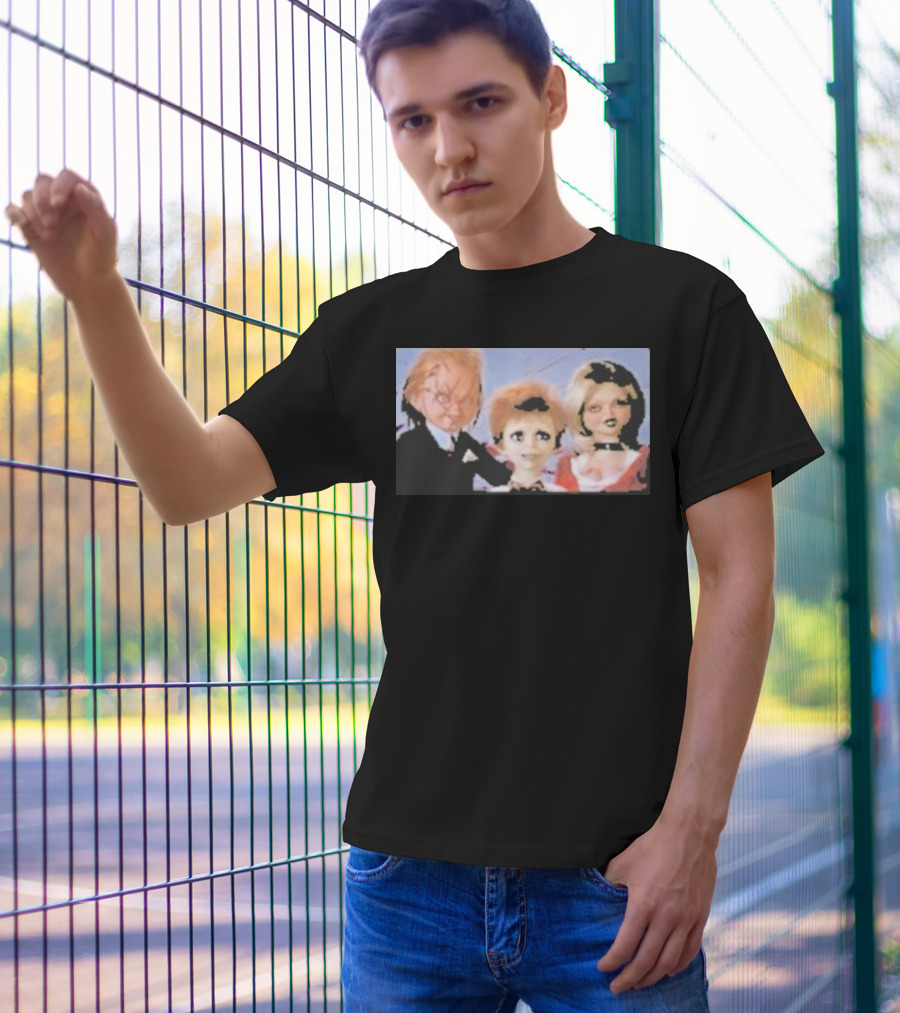 Chucky And Family Horror Characters In Distorted Family T-Shirt