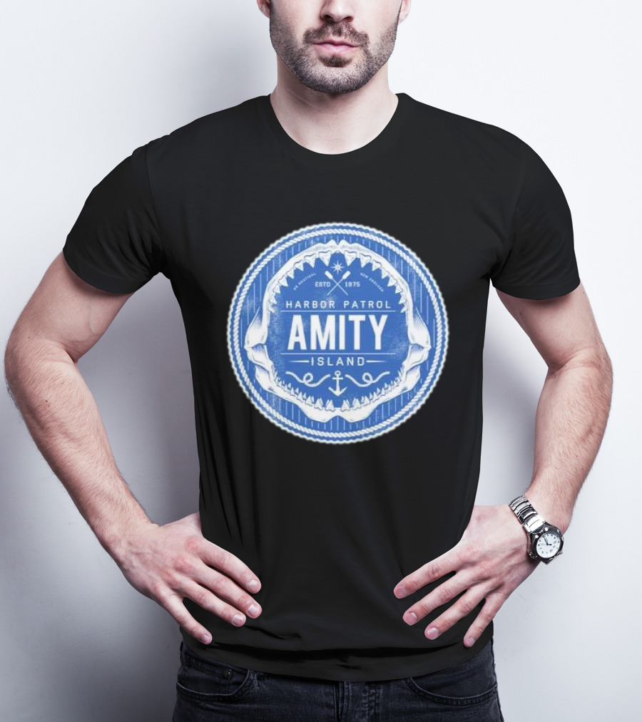Amity Island Harbor Patrol ESTD 1975 Shark Jaw Anchor Badge T-Shirt