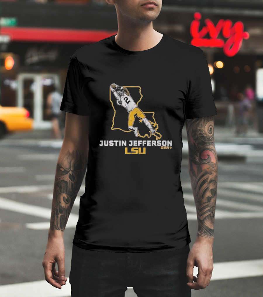 JUSTIN JEFFERSON LSU FOOTBALL STATE STAR NFLPA T-Shirt
