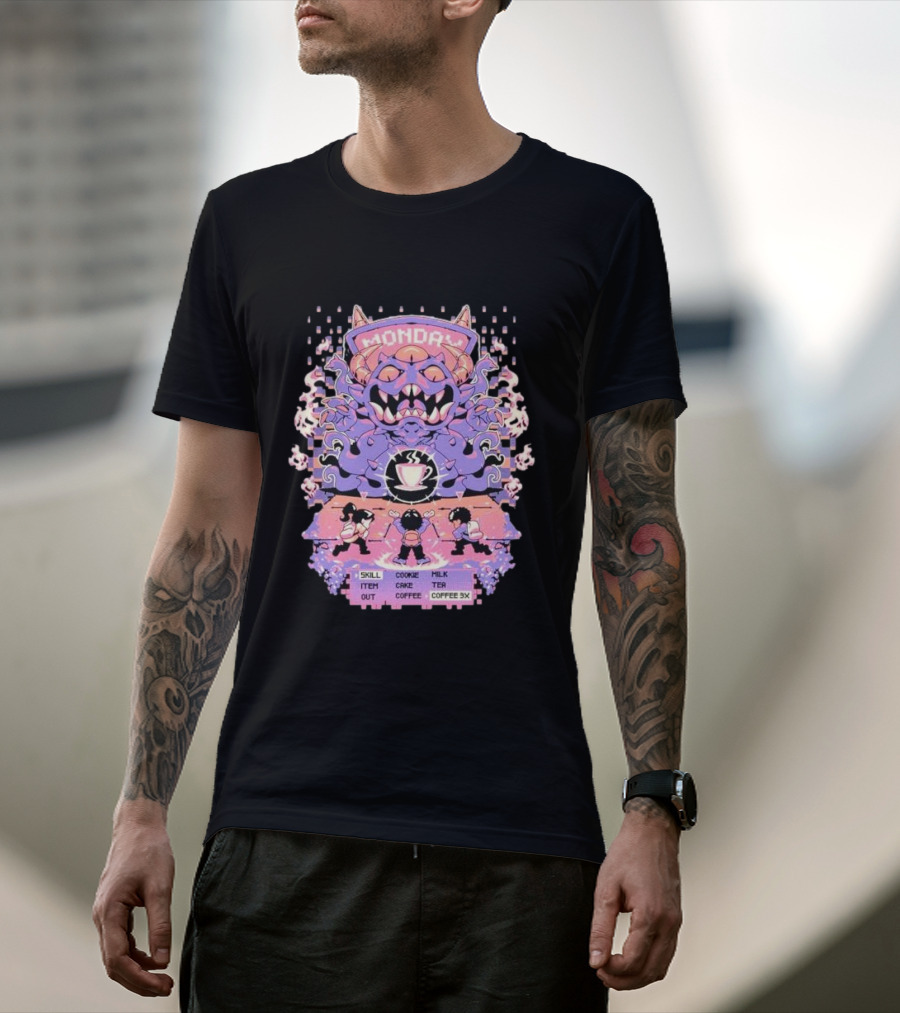 Monday Coffee Battle Monster Skill Cookie Milk Tea Coffee 3X T-Shirt