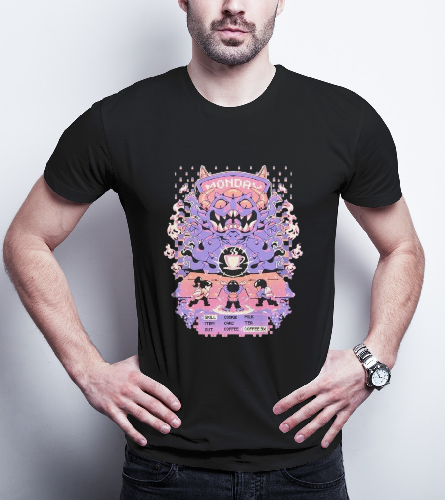Monday Coffee Battle Monster Skill Cookie Milk Tea Coffee 3X T-Shirt