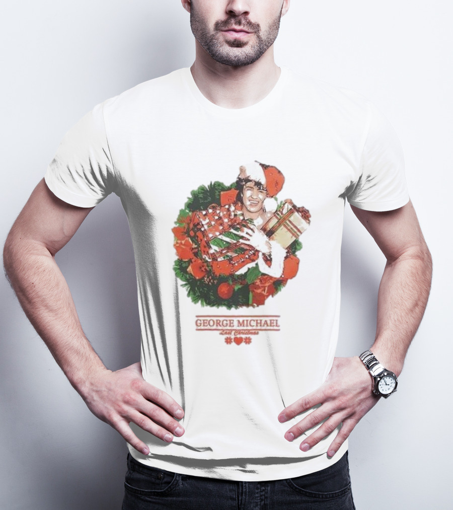 GEORGE MICHAEL LAST CHRISTMAS SANTA HAT WREATH T-Shirt