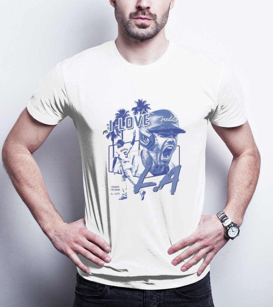 I Love LA Freddie Freeman Baseball Player Palm Trees Dodger Blue T-Shirt