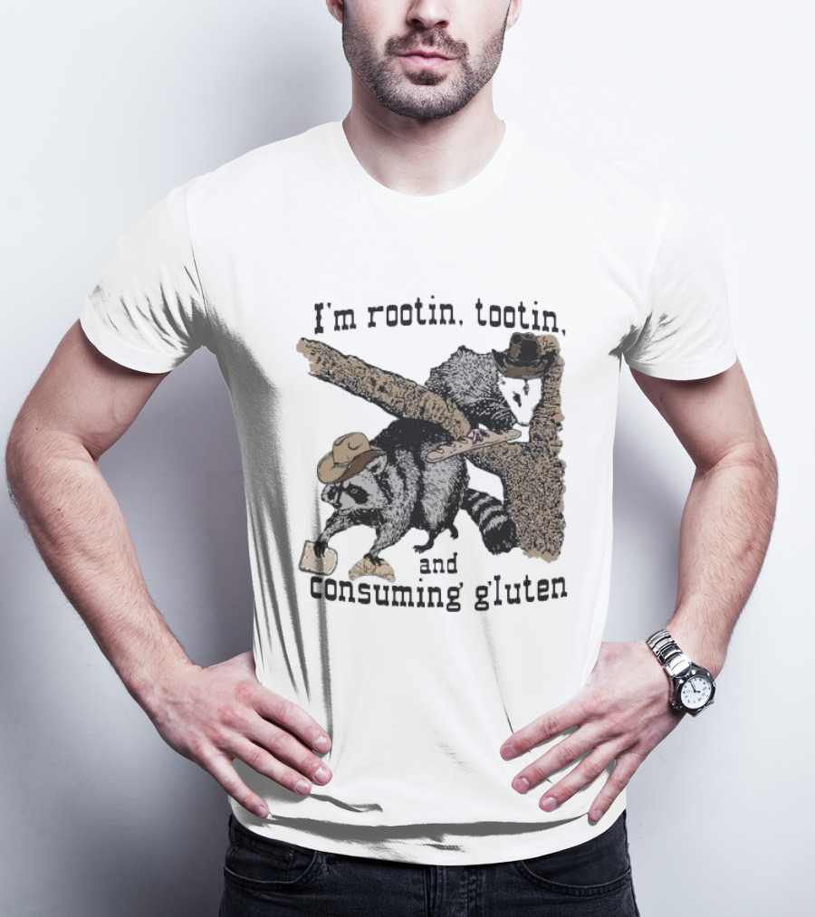 I'm Rootin Tootin Raccoon Duo Consuming Gluten In Cowboy Hats T-Shirt