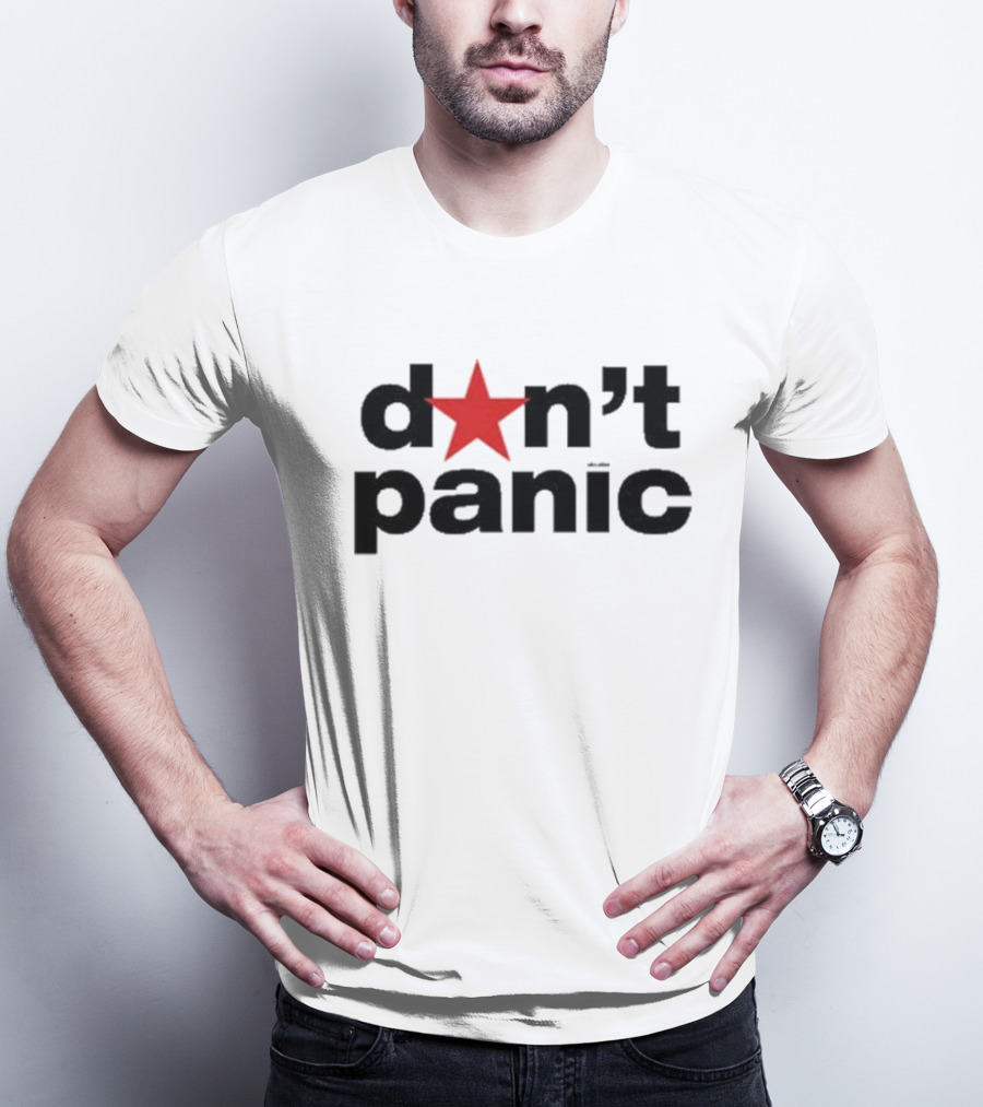 Lauren Sanderson Don't Panic Red Star Icon Text T-Shirt
