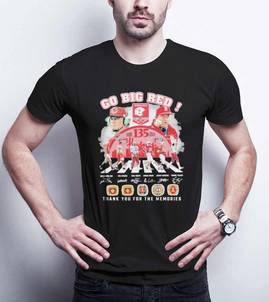 Go Big Red Nebraska Cornhuskers 135 Years 1890-2025 Thank You For The Memories T-Shirt