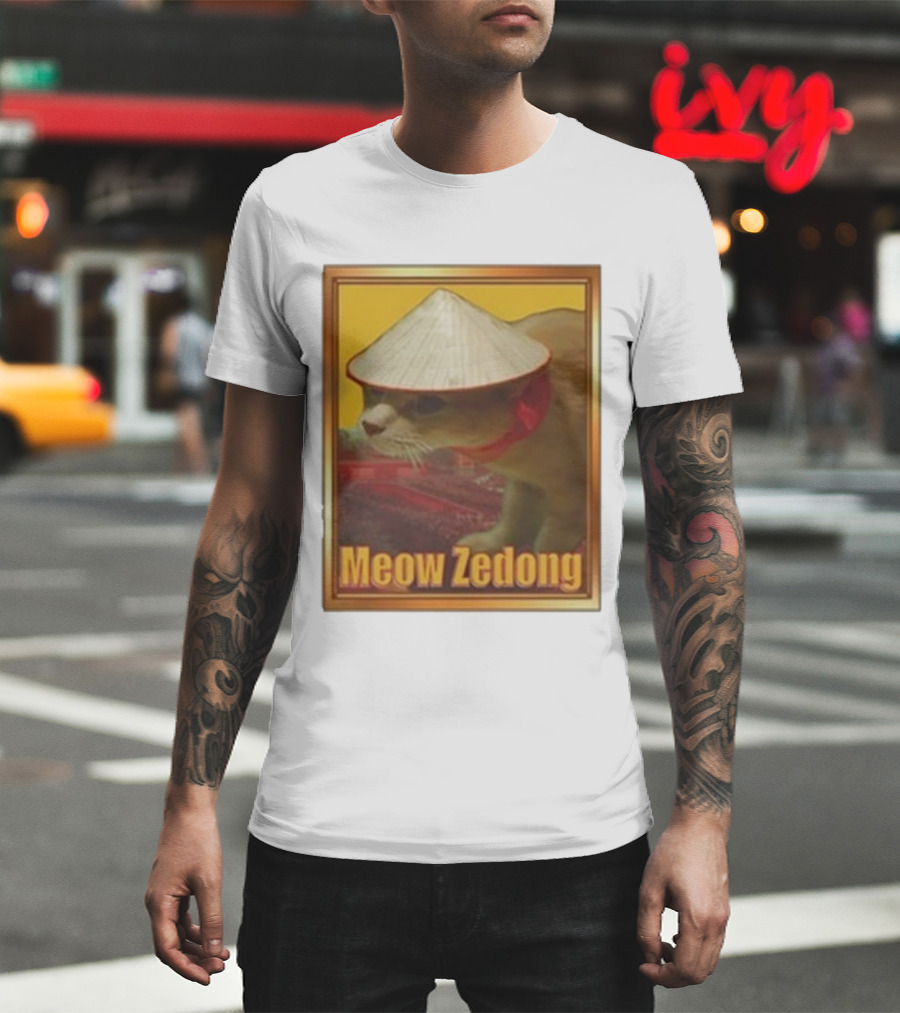 Funny Ahh Tees Meow Zedong Cat With Hat T-Shirt