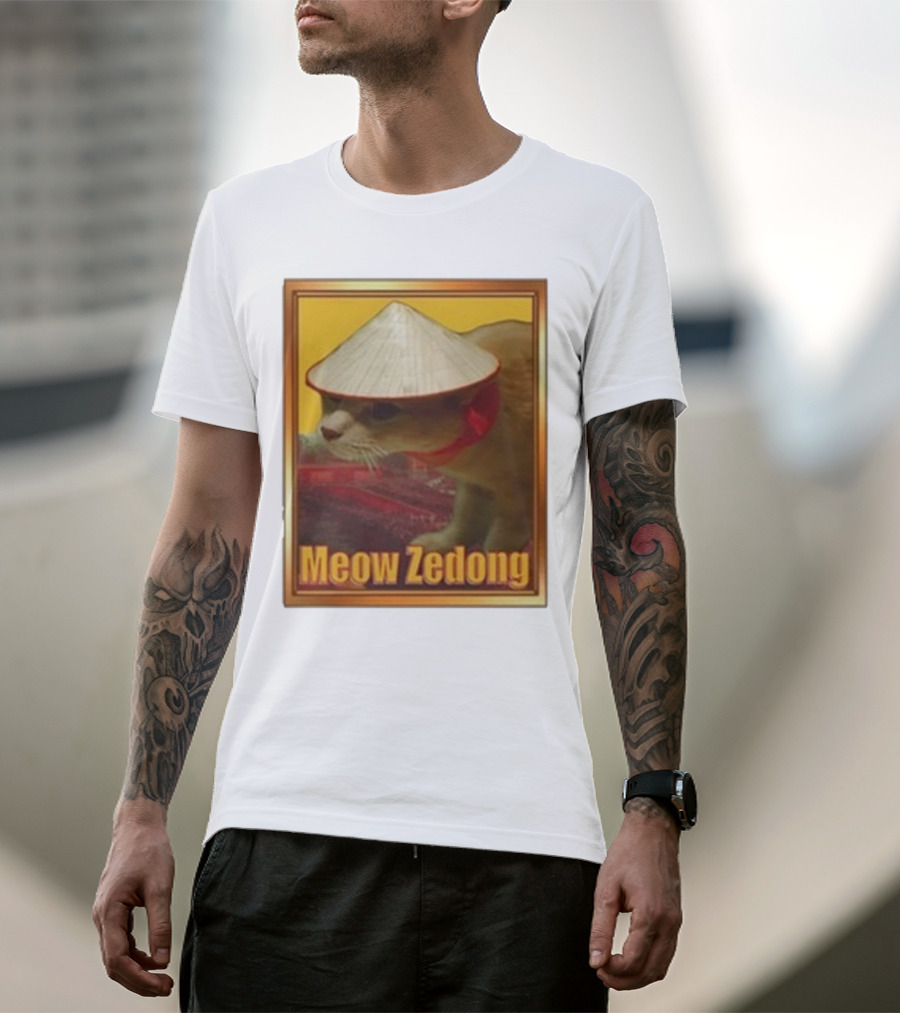 Funny Ahh Tees Meow Zedong Cat With Hat T-Shirt