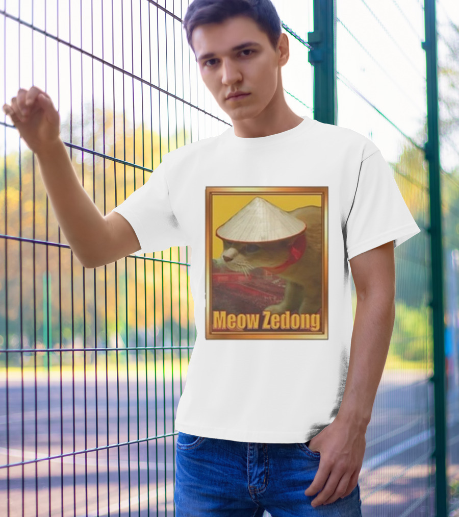 Funny Ahh Tees Meow Zedong Cat With Hat T-Shirt