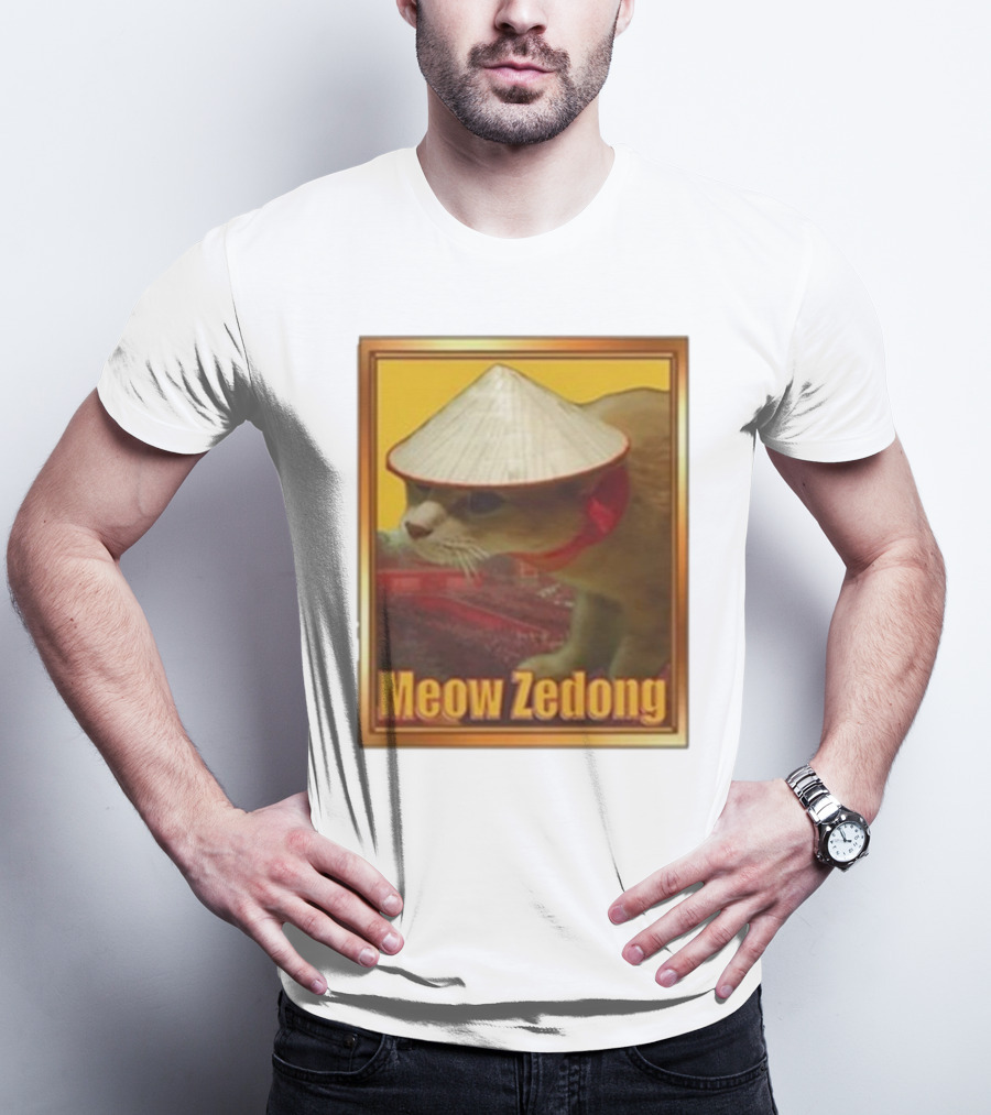 Funny Ahh Tees Meow Zedong Cat With Hat T-Shirt