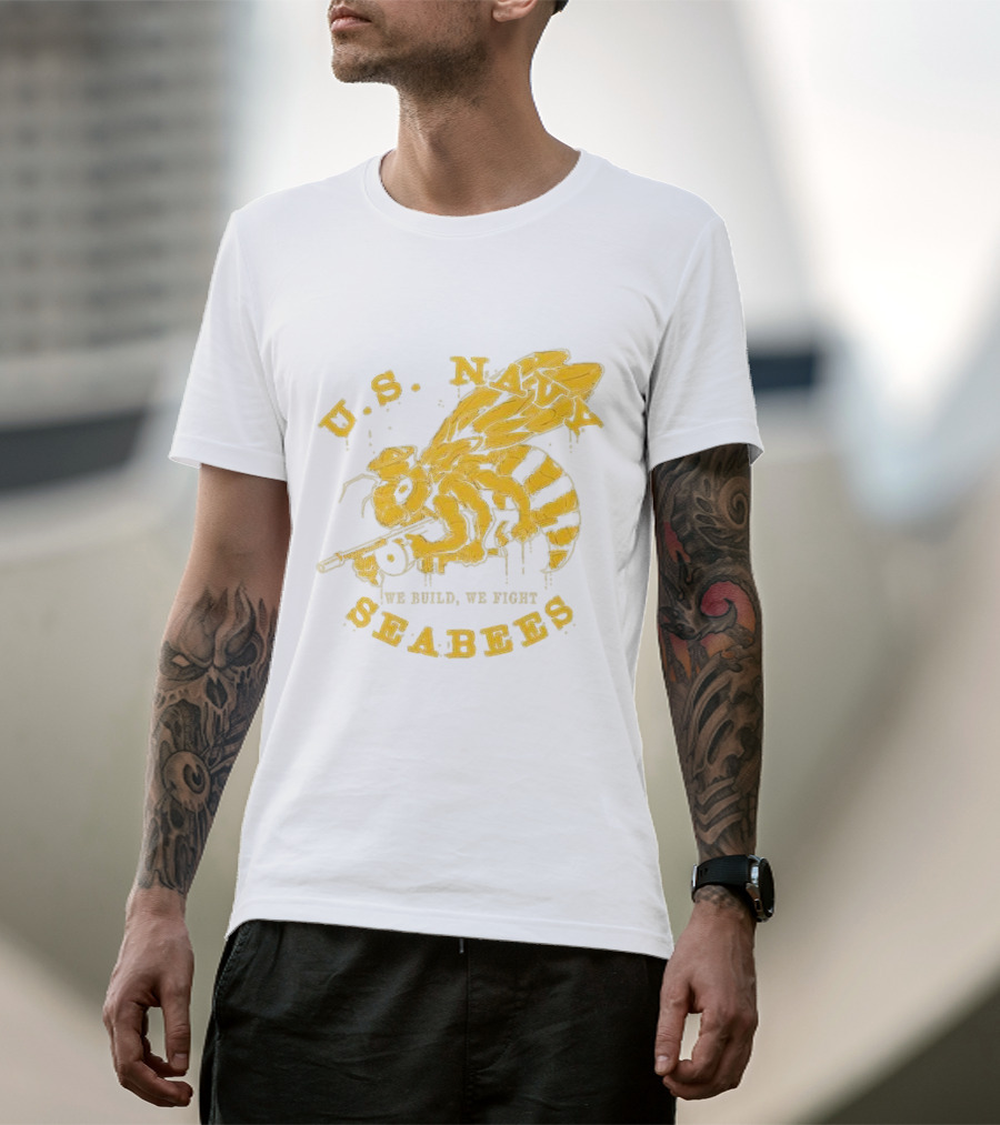 U.S. Navy Seabees We Build We Fight Vintage Bee With Tool T-Shirt