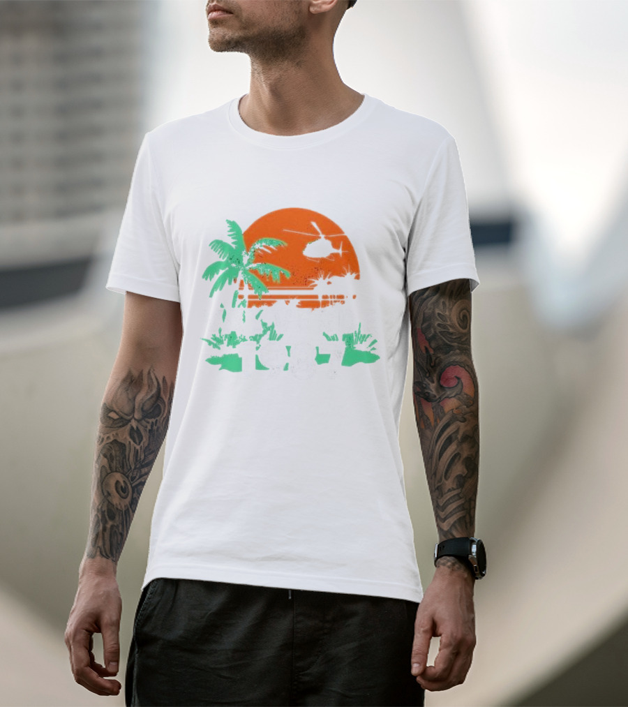 Val Verde 1987 Sunset Palm Trees Helicopter Scene T-Shirt