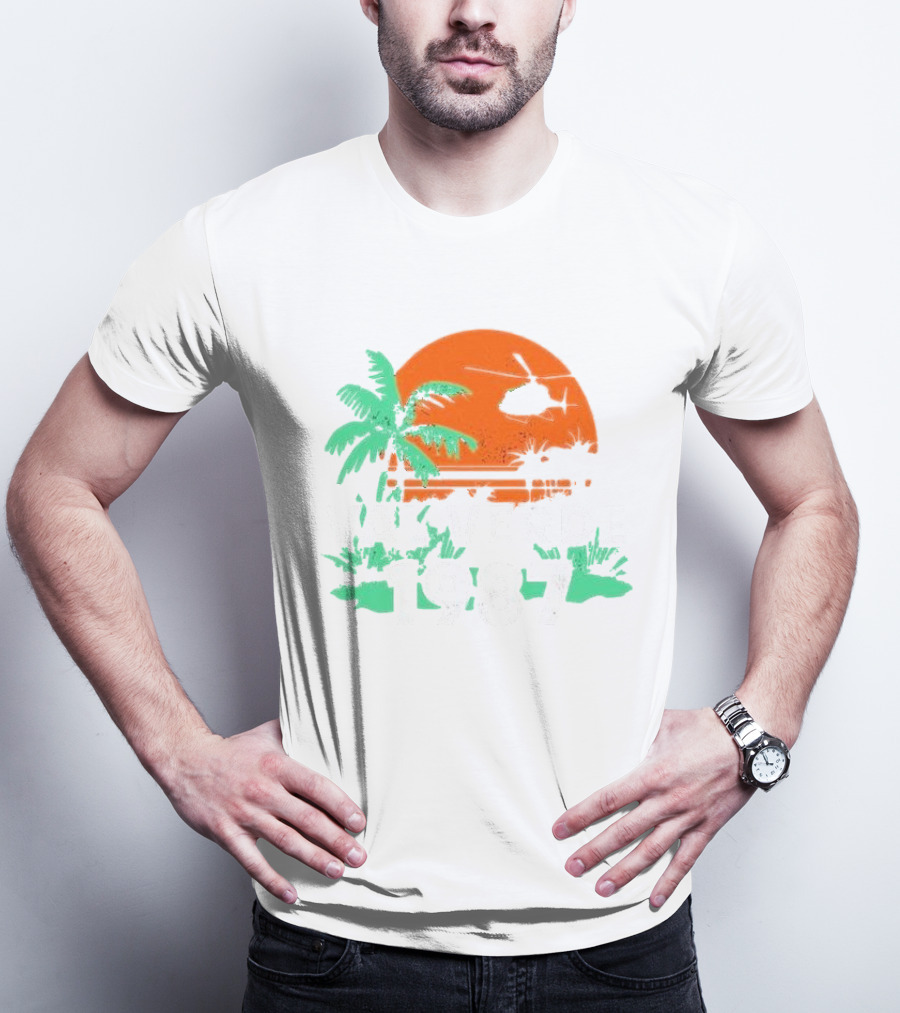 Val Verde 1987 Sunset Palm Trees Helicopter Scene T-Shirt