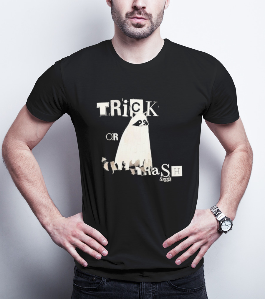 TRICK OR TRASH SIPPY Black Raccoon Ghost Costume T-Shirt