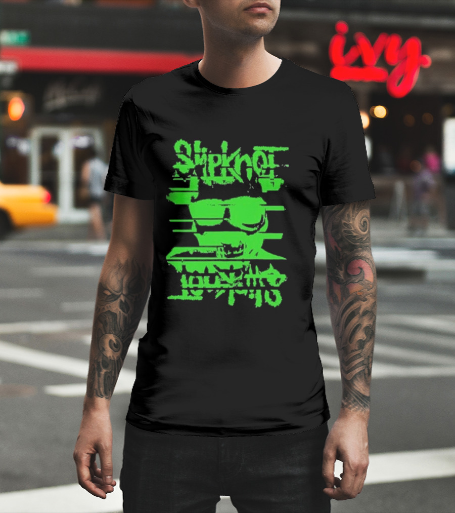 Slipknot The Thick Glitch Skull Neon Green T-Shirt