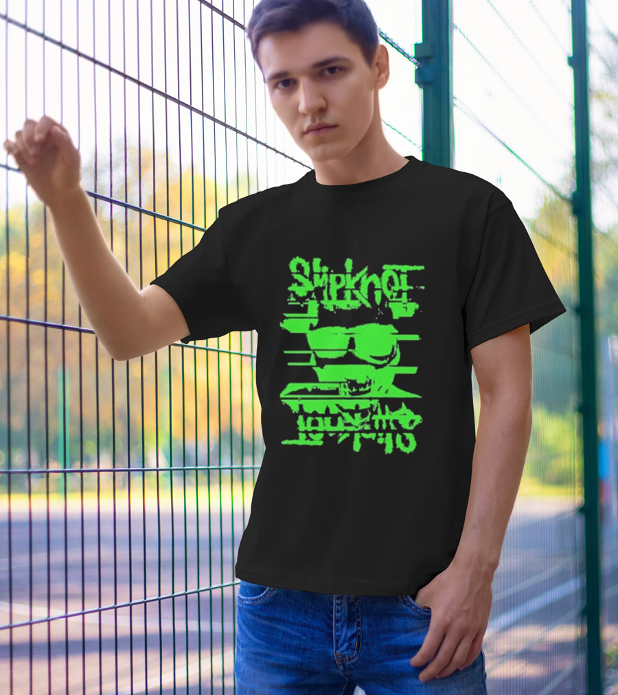 Slipknot The Thick Glitch Skull Neon Green T-Shirt
