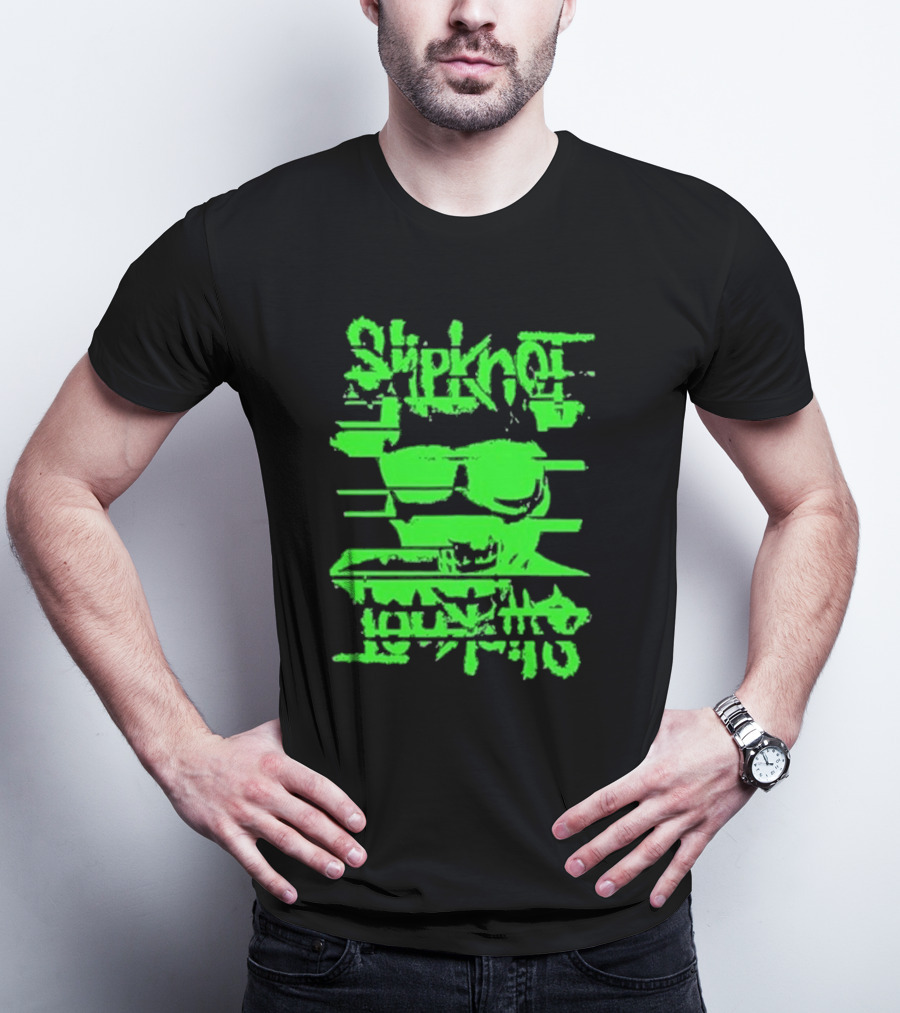 Slipknot The Thick Glitch Skull Neon Green T-Shirt