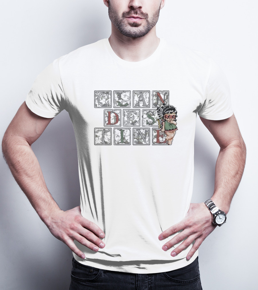 CLANDESTINE Blocks With Winged Fairy Character T-Shirt
