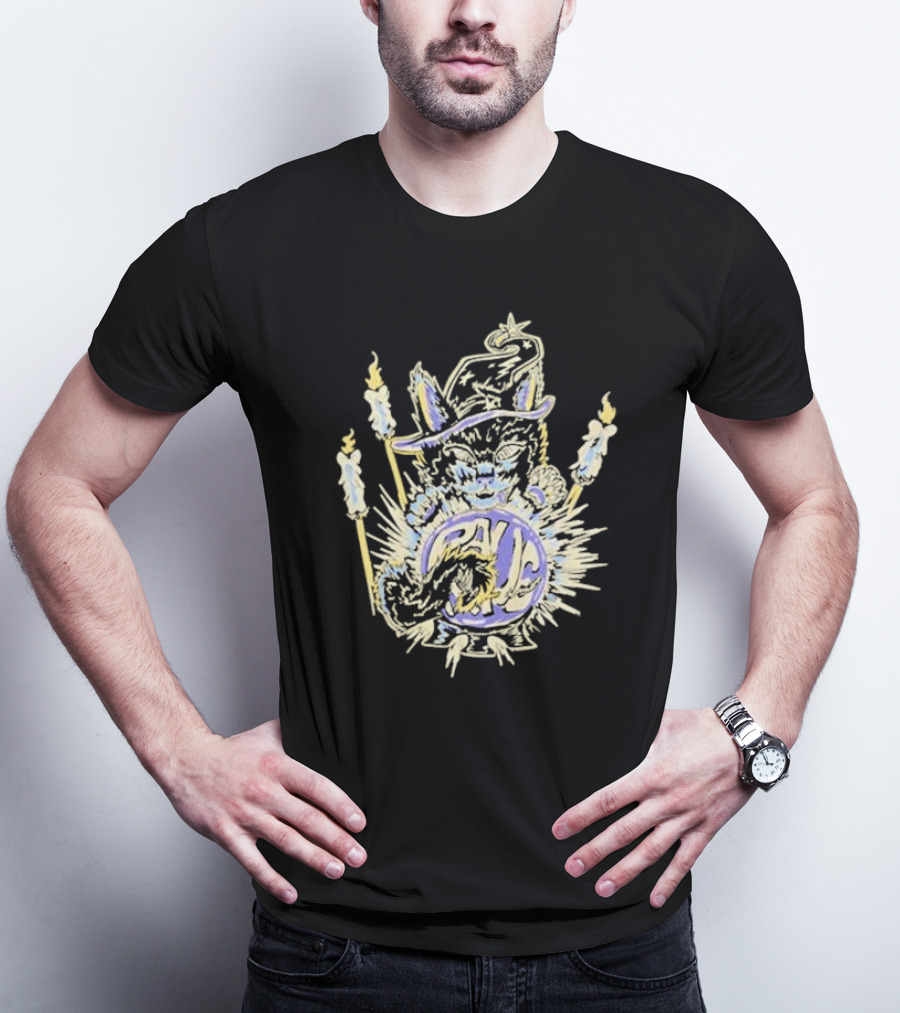 Shadow Wizard Karma Cat With Mystic Candles And Rave Sphere T-Shirt