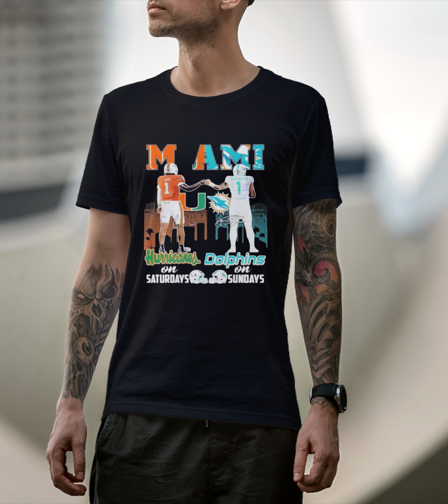Miami Hurricanes On Saturdays Dolphins On Sundays T-Shirt