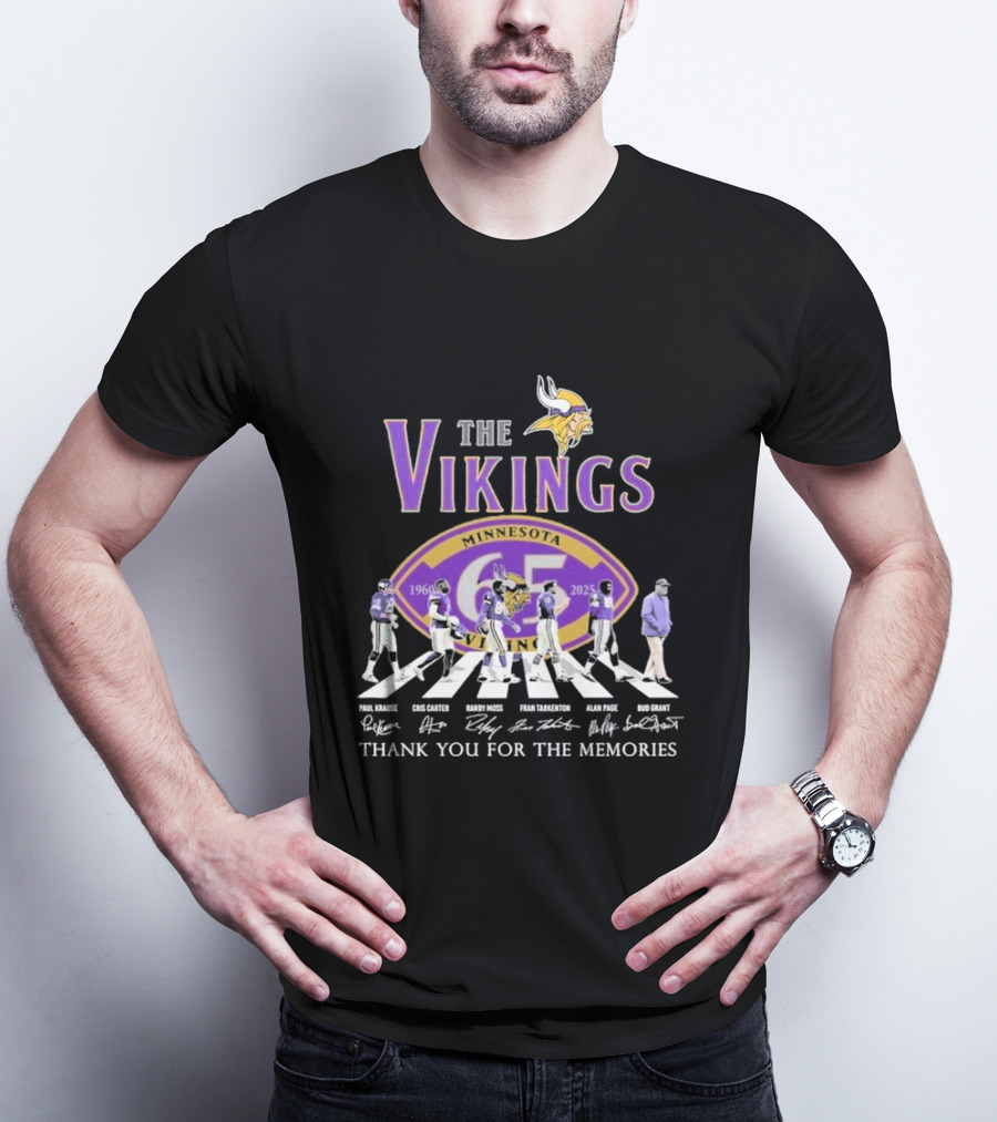Minnesota Vikings Thank You For The Memories 1960-2025 Paul Krause Chris Carter Randy Moss Fran Tarkenton Alan Page Bud Grant T-Shirt