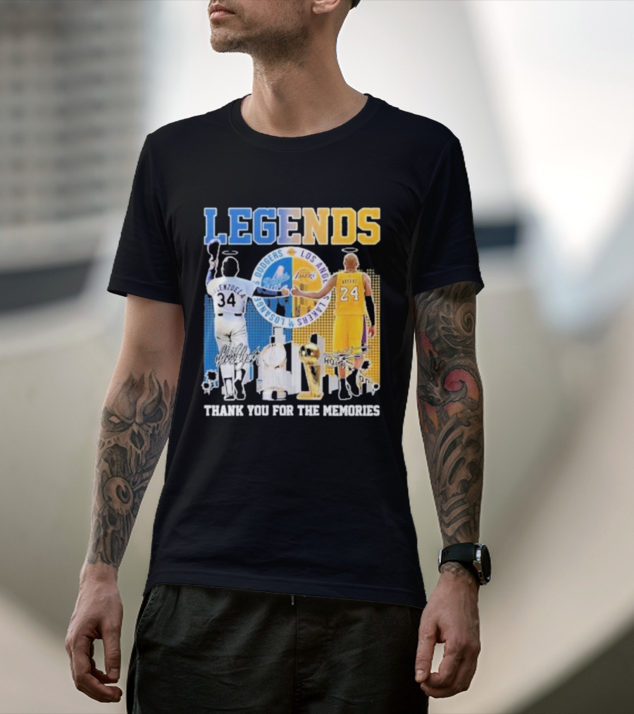 LEGENDS Dodgers Los Angeles Lakers Valenzuela Bryant Thank You For The Memories T-Shirt