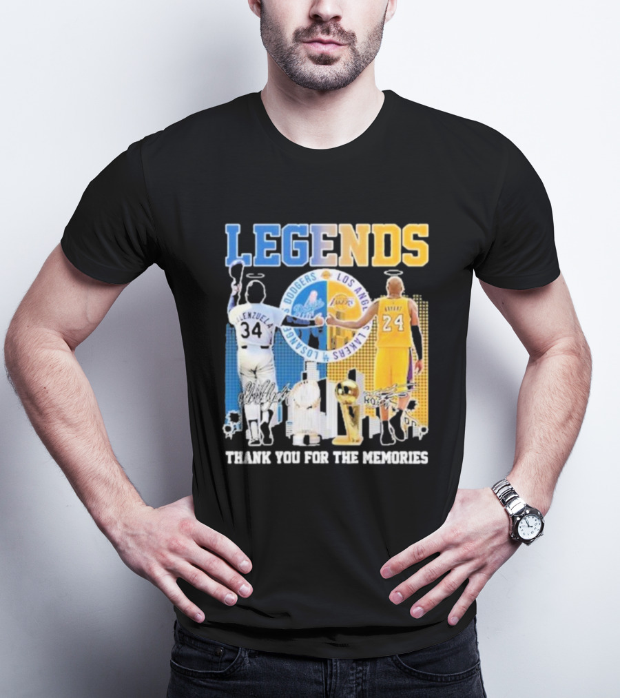 LEGENDS Dodgers Los Angeles Lakers Valenzuela Bryant Thank You For The Memories T-Shirt