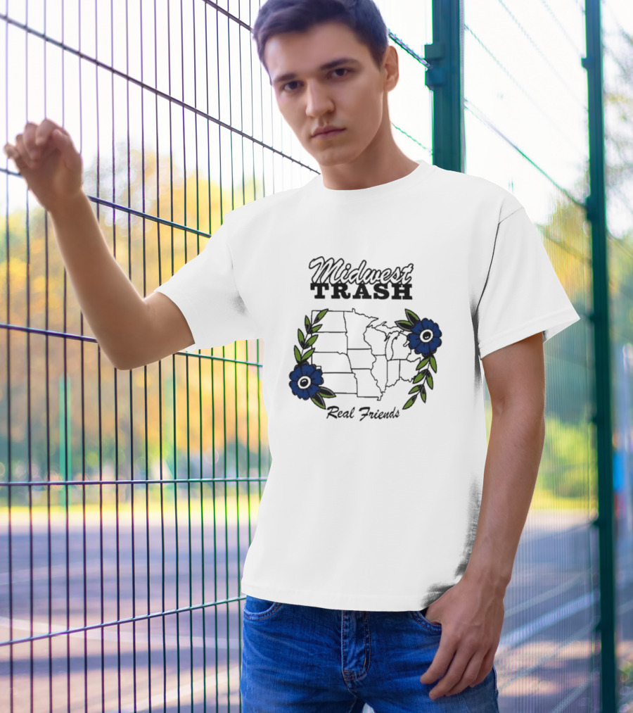 Midwest Trash Real Friends Map With Flowers T-Shirt