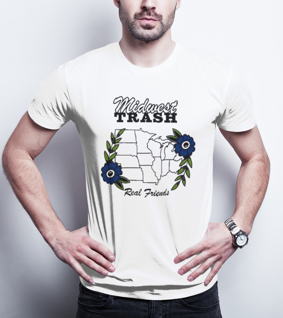 Midwest Trash Real Friends Map With Flowers T-Shirt