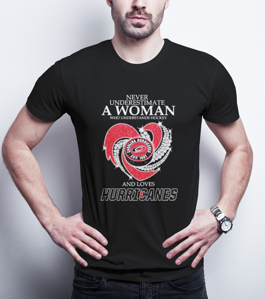 Never Underestimate A Woman Who Understands Hockey Carolina Hurricanes Established 1997 And Loves Hurricanes T-Shirt