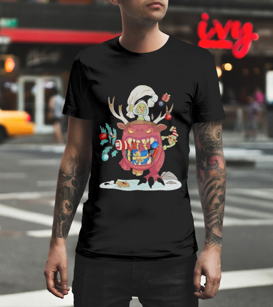 Grotmas Gitz Merry Gitmas Festive Creature With Antlers And Gifts T-Shirt