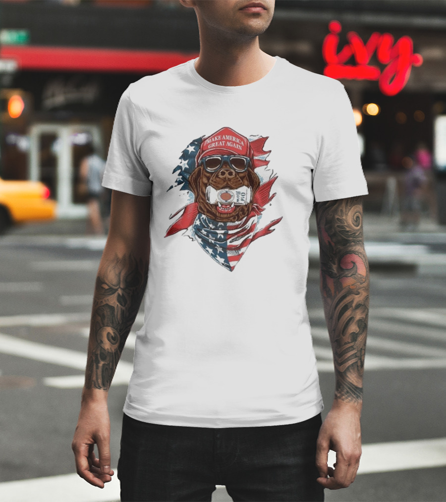 MAKE AMERICA GREAT AGAIN Patriotic Dog With Sunglasses And Beer Can T-Shirt