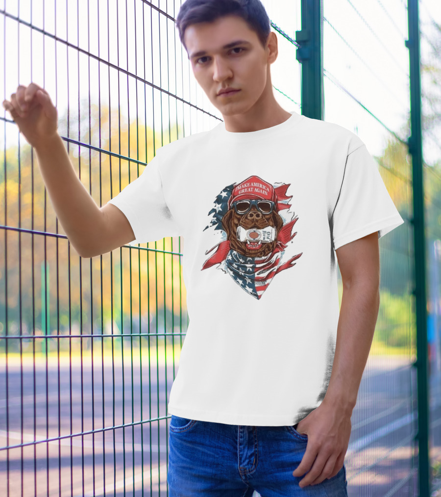 MAKE AMERICA GREAT AGAIN Patriotic Dog With Sunglasses And Beer Can T-Shirt