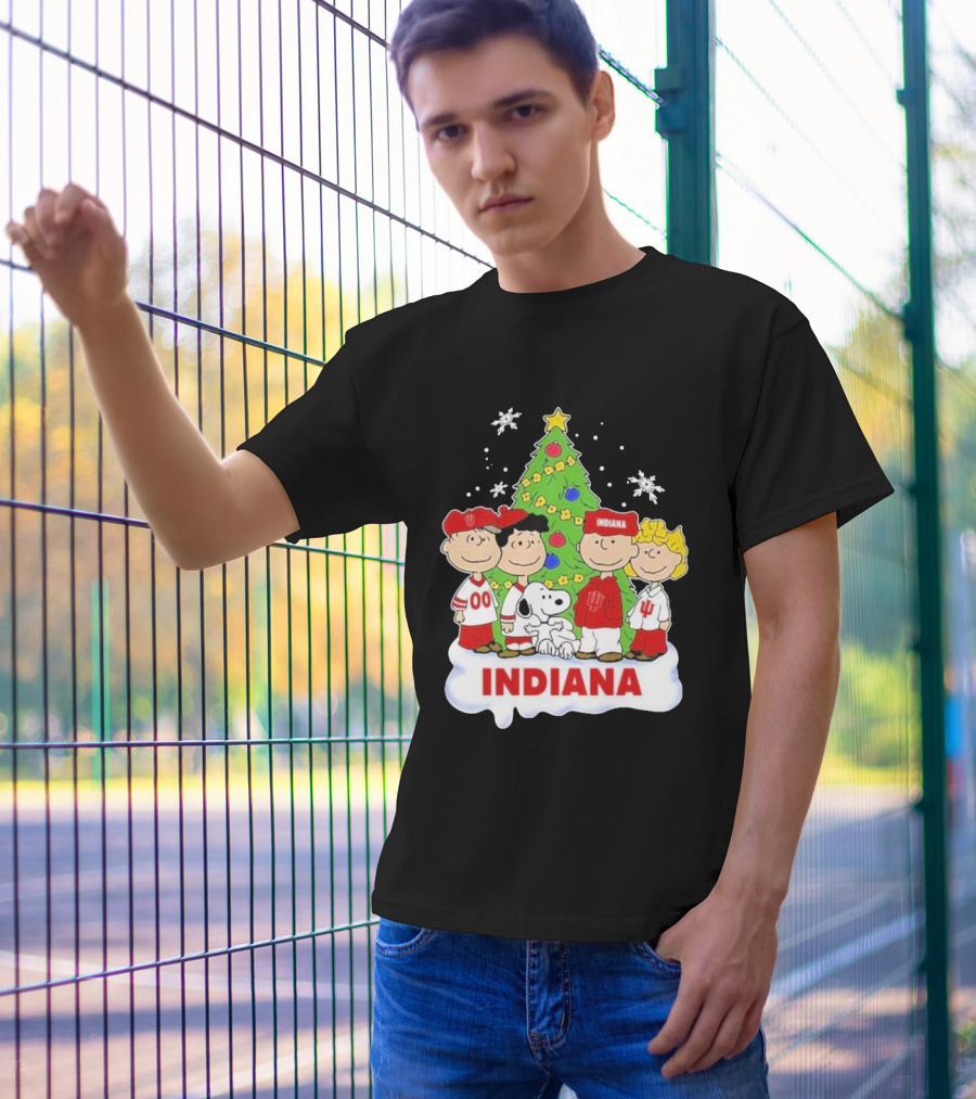 Indiana Hoosiers Snoopy Peanuts Christmas Tree Charlie Brown Lucy Linus T-Shirt